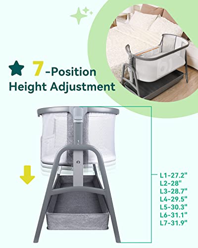 babyboat Bassinet Bedside Sleeper with 360° All Air Mesh, Bedside Crib with Storage Basket, Cozy Adjustable Portable Bassinets for Safe Co-Sleeping, Baby Crib for Infant/Newborn