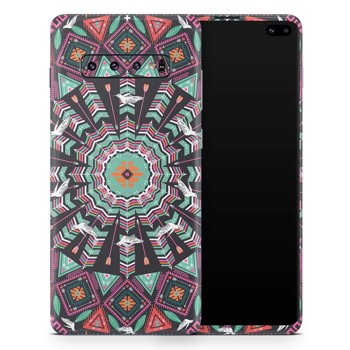DesignSkinz Mirrored Coral and Colored Vector Aztec Pattern Protective Vinyl Decal Wrap Skin Cover Compatible with The Samsung Galaxy S20 (Screen Trim & Back Glass Skin)