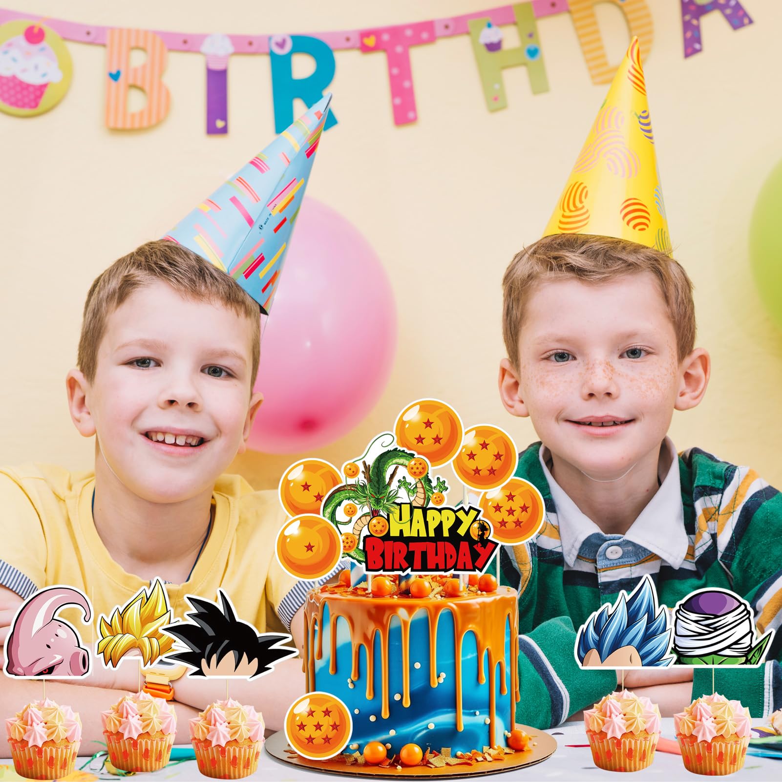 25Pcs Kids Theme Party Cake&Cupcake Toppers for Birthday Party Supplies,Boys' Theme Birthday Party Decoration