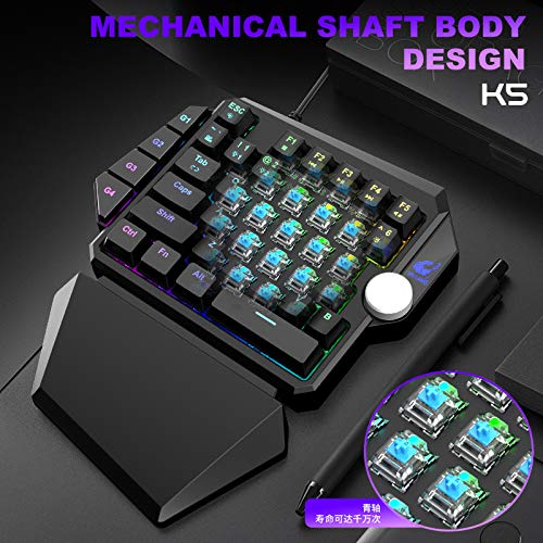FELICON Portable one Handed Gaming Mechanical Keyboard and Mouse Combo, RGB Backlit Wired Gaming Left Handed and Up to 6400DPI Honeycomb Shell Mouse for PC Laptop Computer