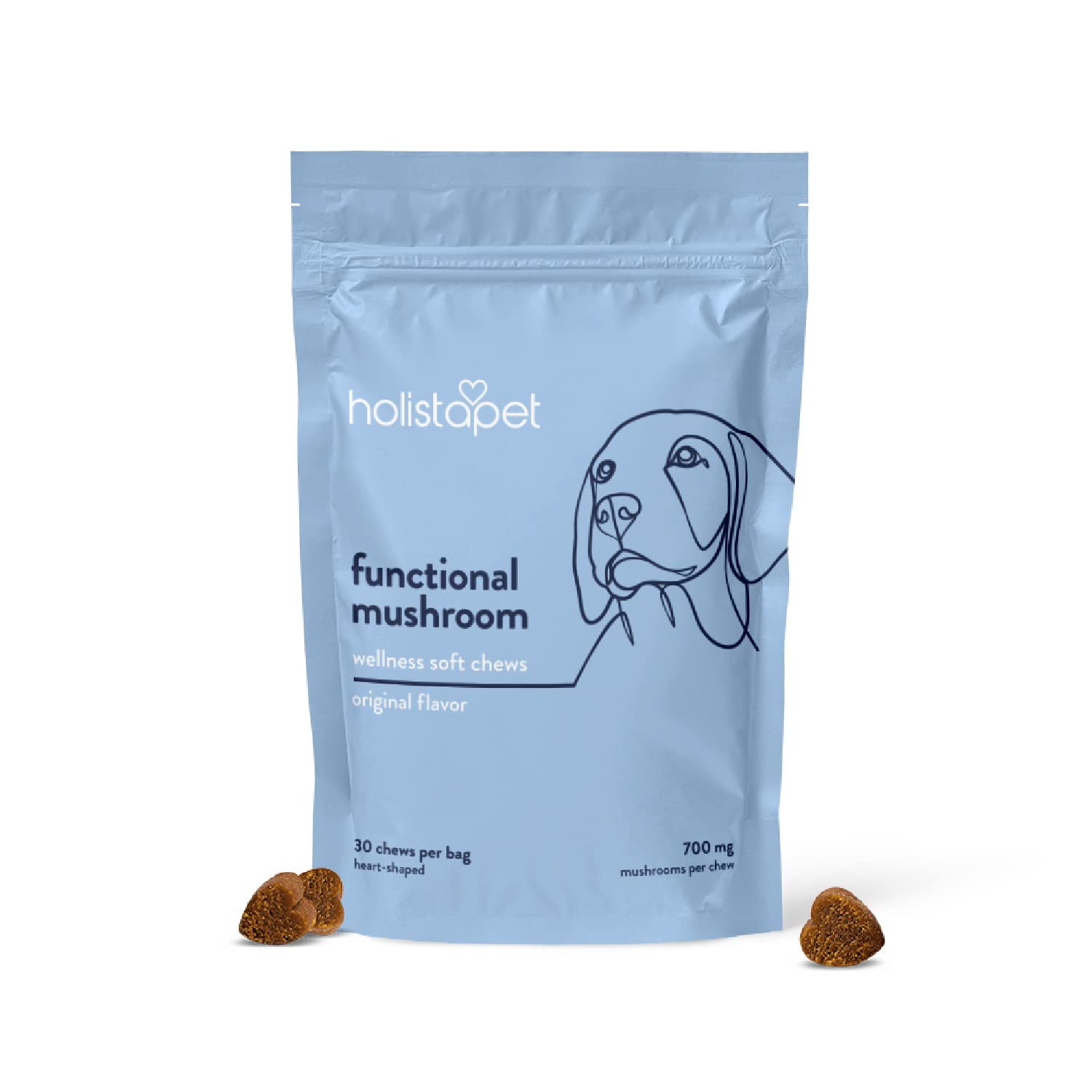 HolistaPet Mushroom Soft Dog Chew Treat Supplement - Organic Dog Chews to Support Joint, Heart, Skin, Liver, & Gut Health with Maitake, Reishi, Shitake, Lions Mane - Natural Flavor Treats 30ct