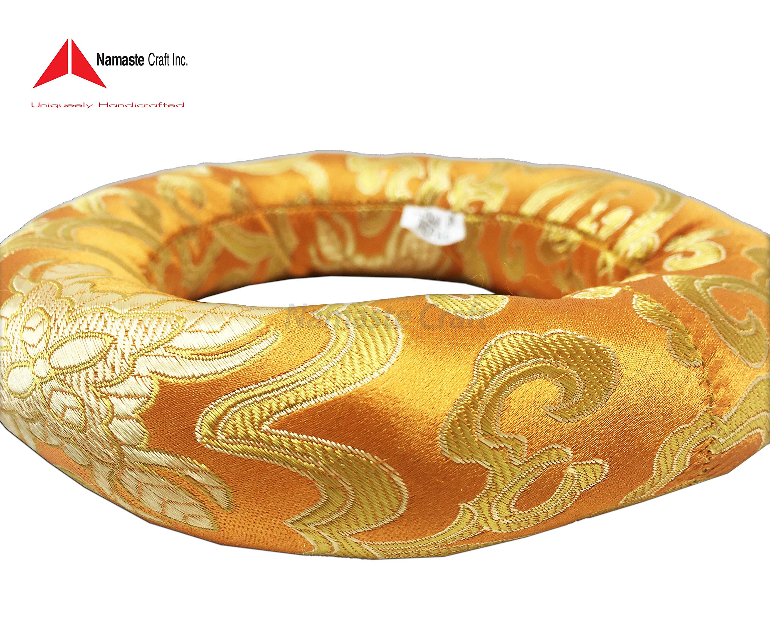 4.5 Inch Orange Color Silk Brocade Ring Cushion Pillow for 3.5 Inch to 6 Inch Tibetan Singing Bowl Hand Made in Nepal