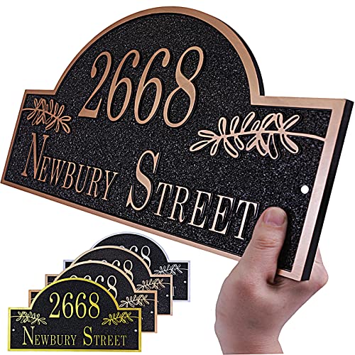 Address Plaque Large Option - 15" x 7.8'' Hand-Carved House Number Plaque Sign,Persoanlized House Sign Address plate for Outdoor Family Home,Garden,Apartment,Street,Garage,Drive Way Any Front & Style(Rose Gold)