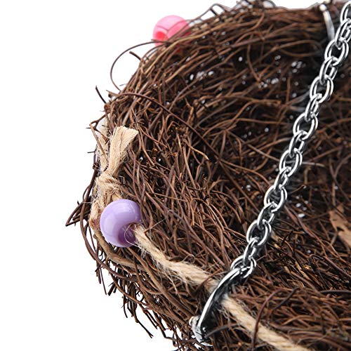 Birds Nest, 2 Sizes Rattan Birds Parrot Straw Nest Swing Hanging Toy with Bells Toys(27 * 12cm)