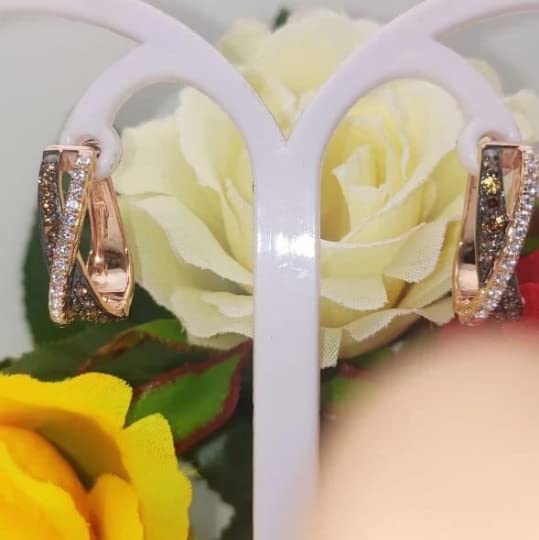 2.00 Ct Chocolate and White Diamond Crisscross Hoop Earrings 14k Rose Gold Over For Mother's Day