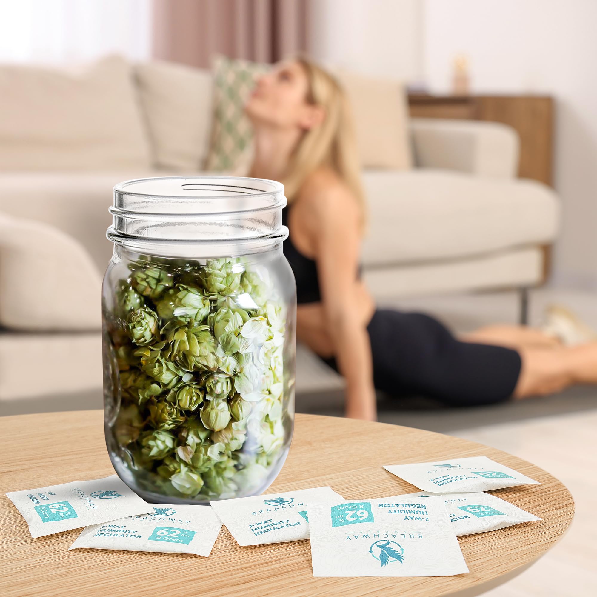 62% RH Size 8 | 6 Pack Two-Way Humidity Control Packs | For Storing 1 oz | Moisture Absorber for Small Storage Containers | Humidifier Packs | Hydration Packets w/Resealable Bag