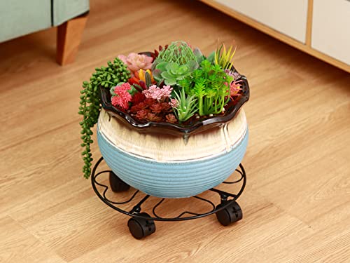 4 Packs Metal Plant Caddy with Wheels 12β Heavy-Duty Wrought Iron Rolling Plant Stands with Casters Indoor and Outdoor Plant Pot Roller Base Plant Movers Saucers with Wheels, Glossy Black