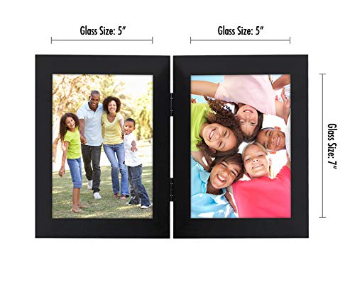 Americanflat Hinged 5x7 Picture Frame in Black - Double Picture Frame with Engineered Wood and Shatter Resistant Glass for Tabletop Display (Pack of 2)