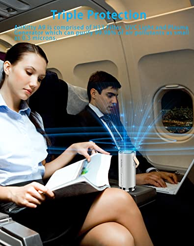 AirKitty Car Air Purifier, 3 in 1 Air Purifiers of UVC Light, Plasma Generator, Aviation Aluminum Enclosure,Siutable for Car, Office, Desktop, Small Room and Travel (Silver)