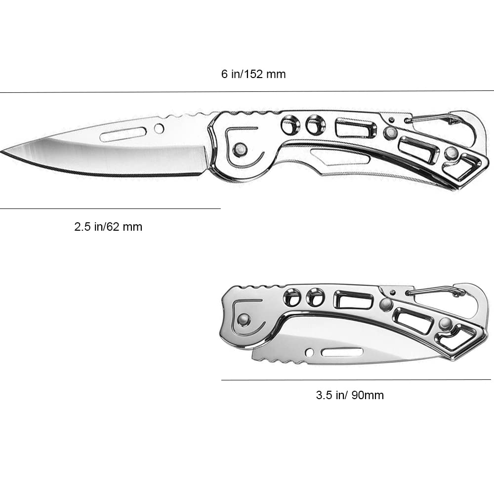 4 Pack Self-Defense Folding Knife With Key Ring Easy To Everyday Carry, Outdoor Survival Stainless Steel Pocket Knife (Silver)