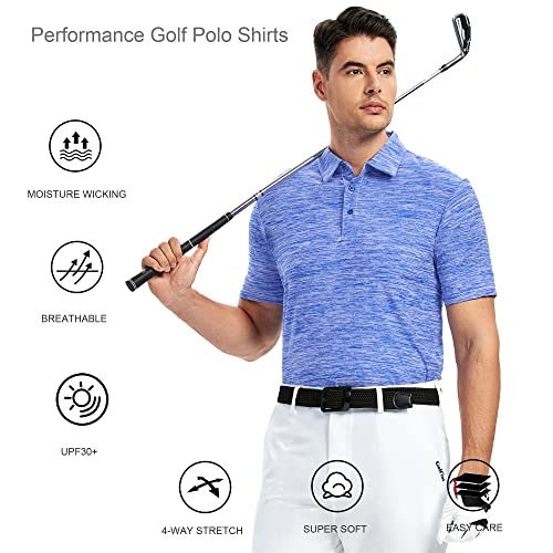 Alex Vando Mens Golf Shirt Moisture Wicking Quick-Dry Short Sleeve Casual Polo Shirts for Men,Blue,L