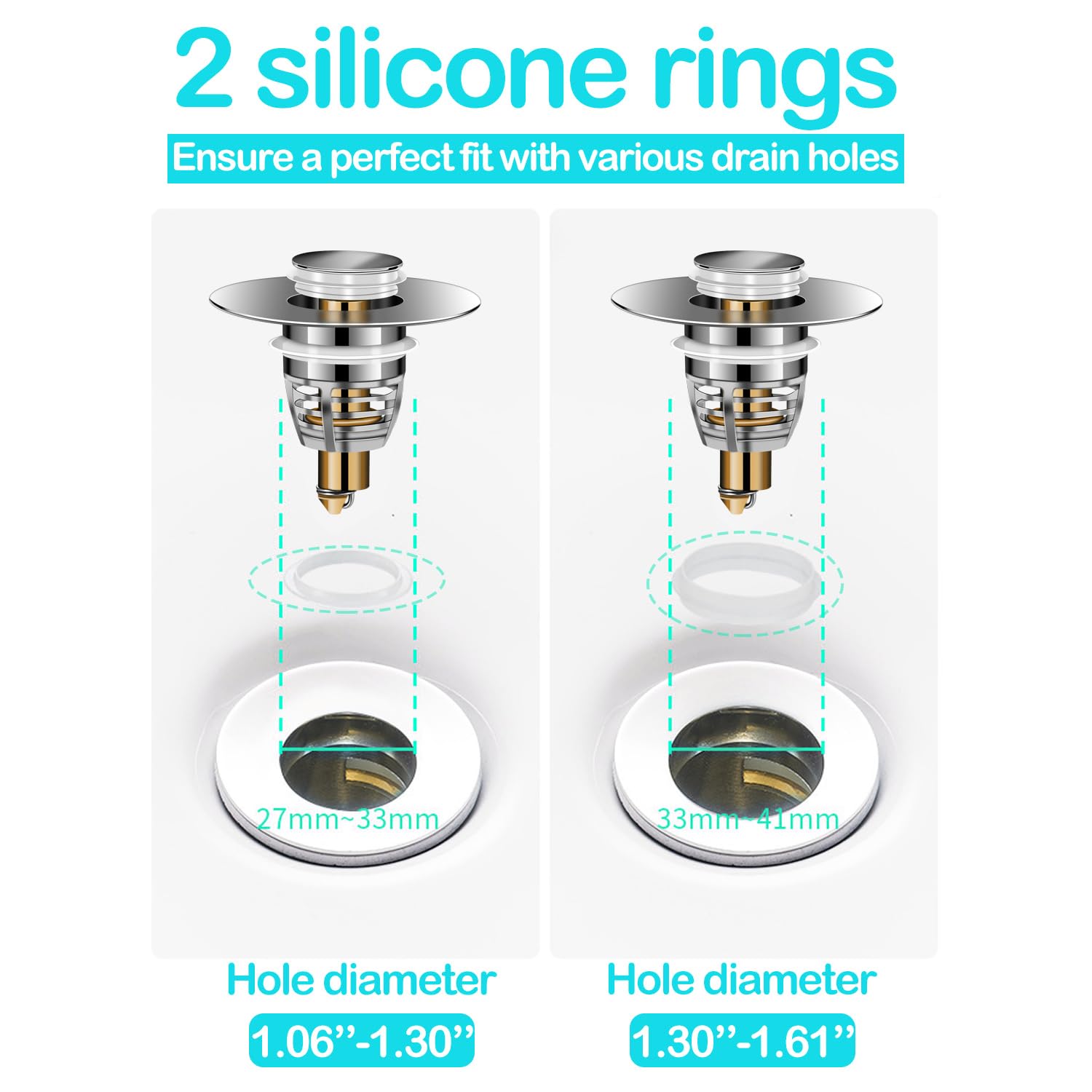 2 Pack Metal Universal Bathroom Sink Stopper,Basin Pop Up Bathroom Drain Stopper Wash Basin Bounce Drain Filter,for 1.06"~1.61" Bathroom Sink,Sink Drain Strainer Cover,Kitchen Drain Plug (2 PCS)