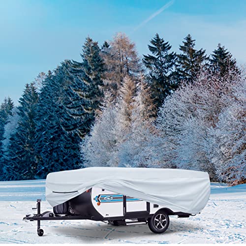 Antook 500D Pop up Camper Cover for 14 15 16ft Trailers, Waterpoof Folding RV Covers, Ripstop Pop-up Motorhome Cover