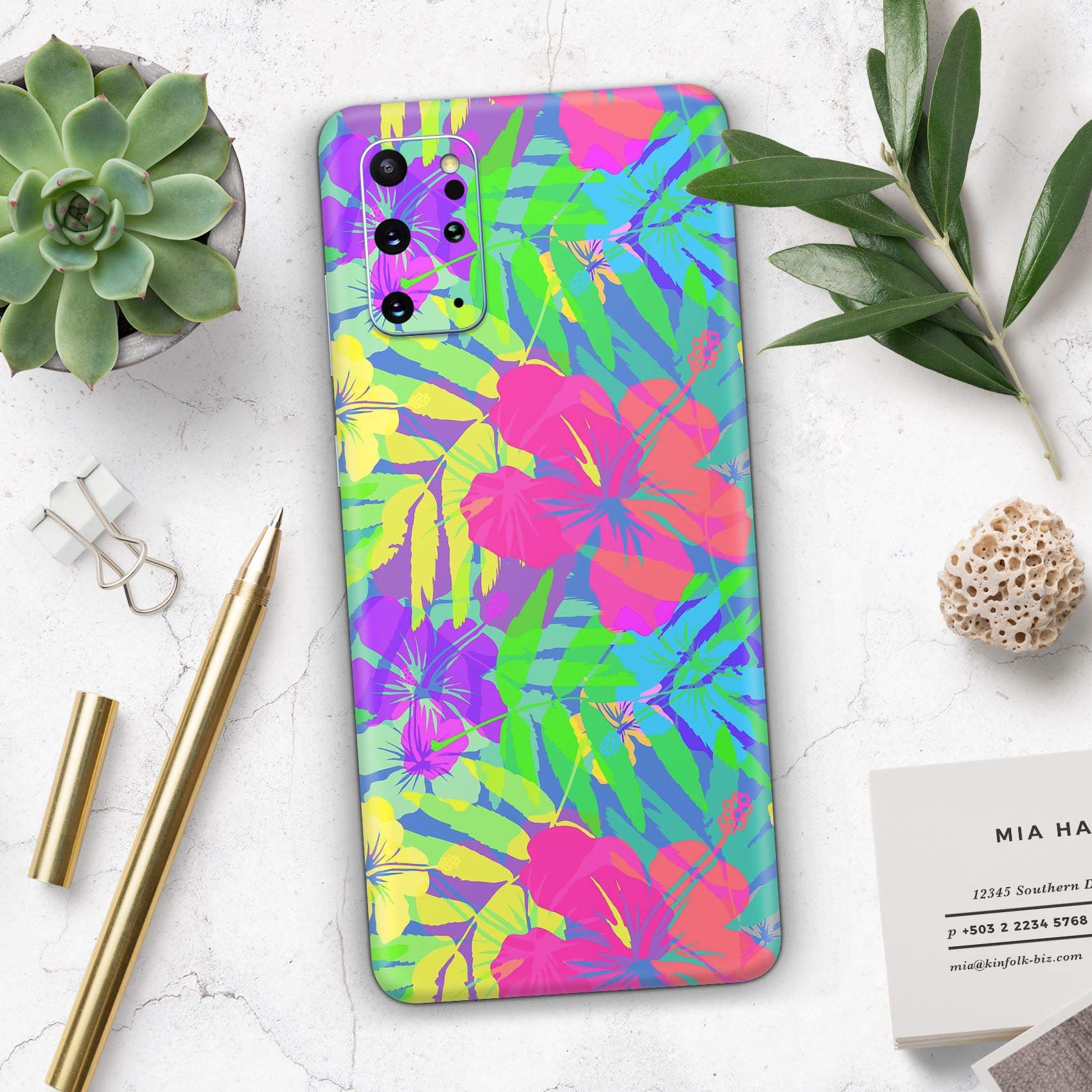 DesignSkinz Tropical Fluorescent v1 Protective Vinyl Decal Wrap Skin Cover Compatible with The Samsung Galaxy S20 (Screen Trim & Back Glass Skin)