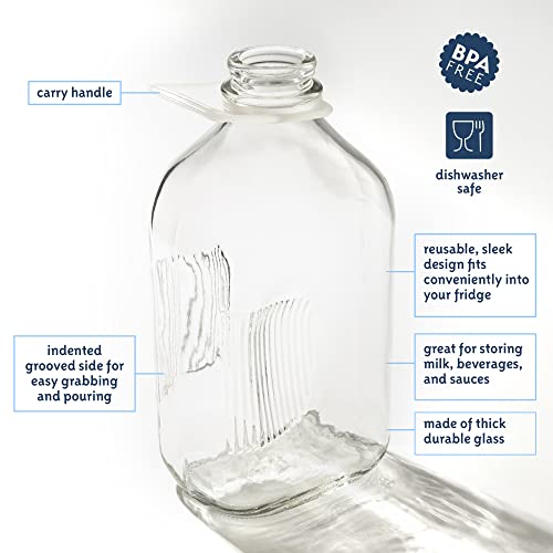 64 Oz Glass Milk Bottle with Lids, Half Gallon Carafe, Container for Refrigerator, Pitcher with Cap and Pour Spout, Made in USA by Kitchentoolz