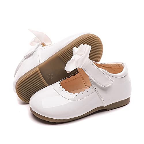 E-FAK Baby Girls Shoes Mary Jane Flats Bowknot Non-Slip Toddler Girl Dress Shoes First Walkers Princess Wedding Shoes(4 Toddler, 02 White)