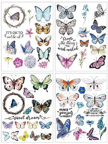 4 Sheets Delicate Butterfly Rub on Transfer 12 x 16 '' Vintage Flower Papillion Collection Rub on Transfers for Furniture and Crafts Decals for Furniture Craft Party Home DIY Arts