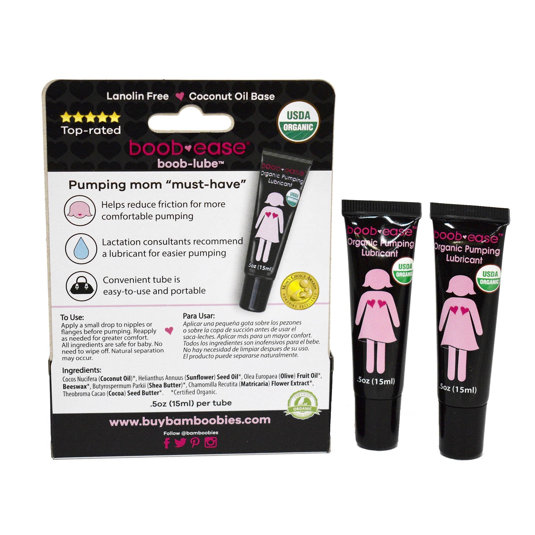 Bamboobies Pumping Lubricant Safe for Breastfeeding and Pumping Moisturizing Comfort for Nursing Moms - 0.5oz, 2 Pack