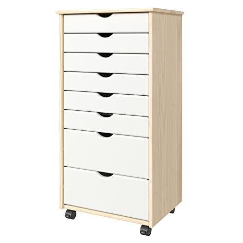 Adeptus Original Roll Cart, Solid Wood, 6+2 Drawer Extra Wide Drawers Roll Carts, White