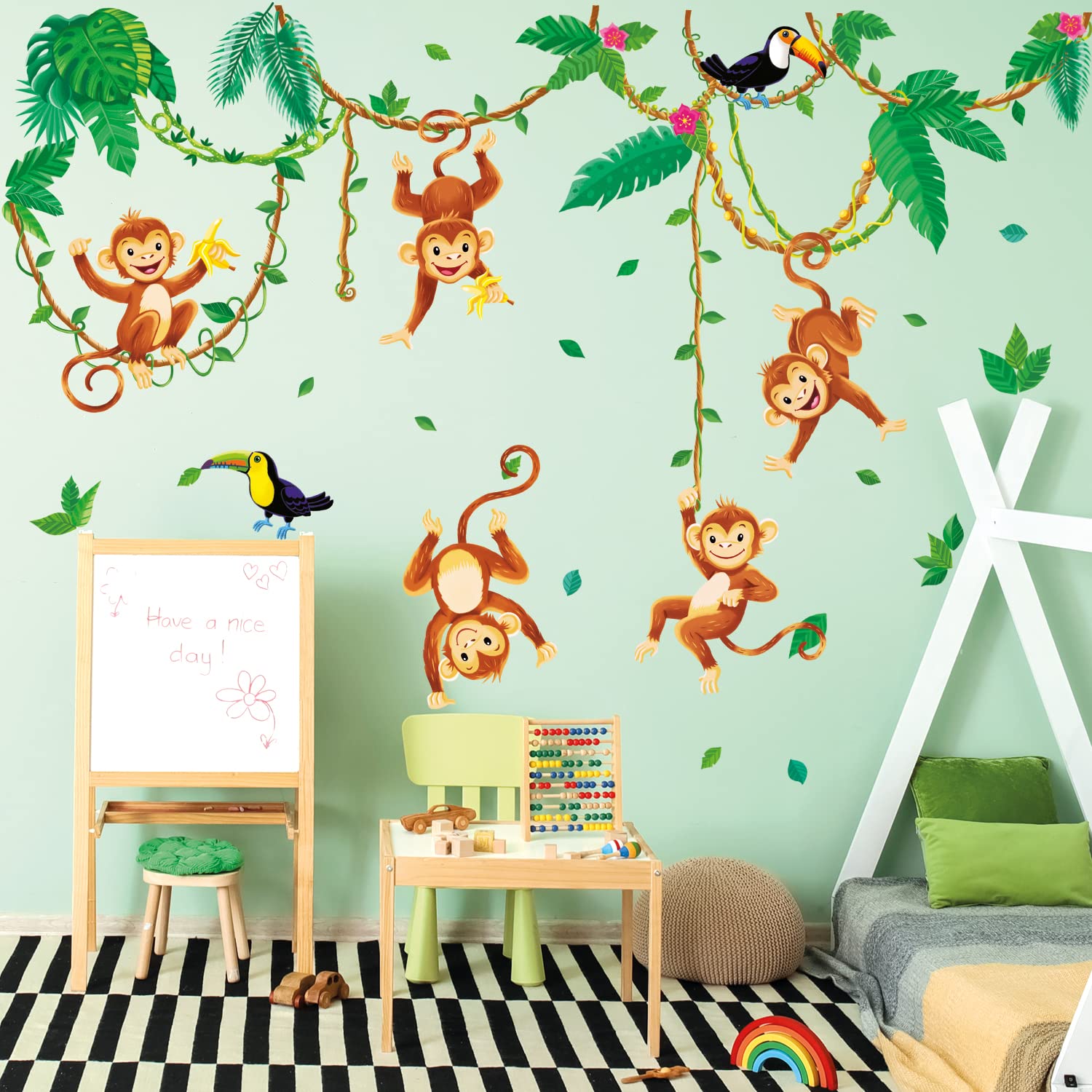 DECOWALL DWL-2013 Monkeys in Jungle Wall Stickers Wall Decals Peel and Stick Removable Wall Stickers for Kids Nursery Bedroom Living Room d?cor