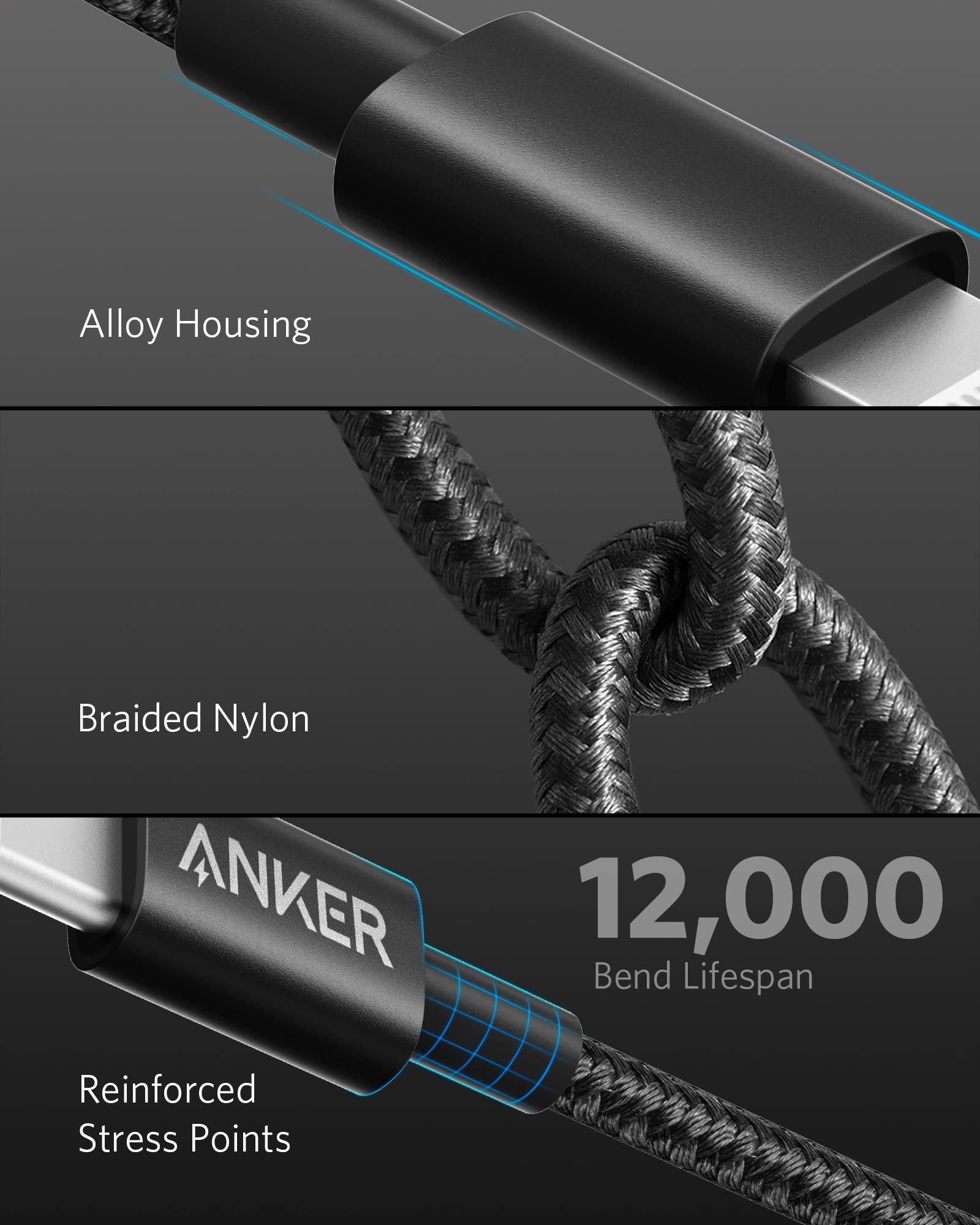Anker New Nylon USB-C to Lightning Charging Cord (1ft, Black) 525 Power Bank (PowerCore 20K) for iPhone 13 13 Pro 12 Pro Max 12 11 X XS XR 8 Plus, AirPods Pro and More