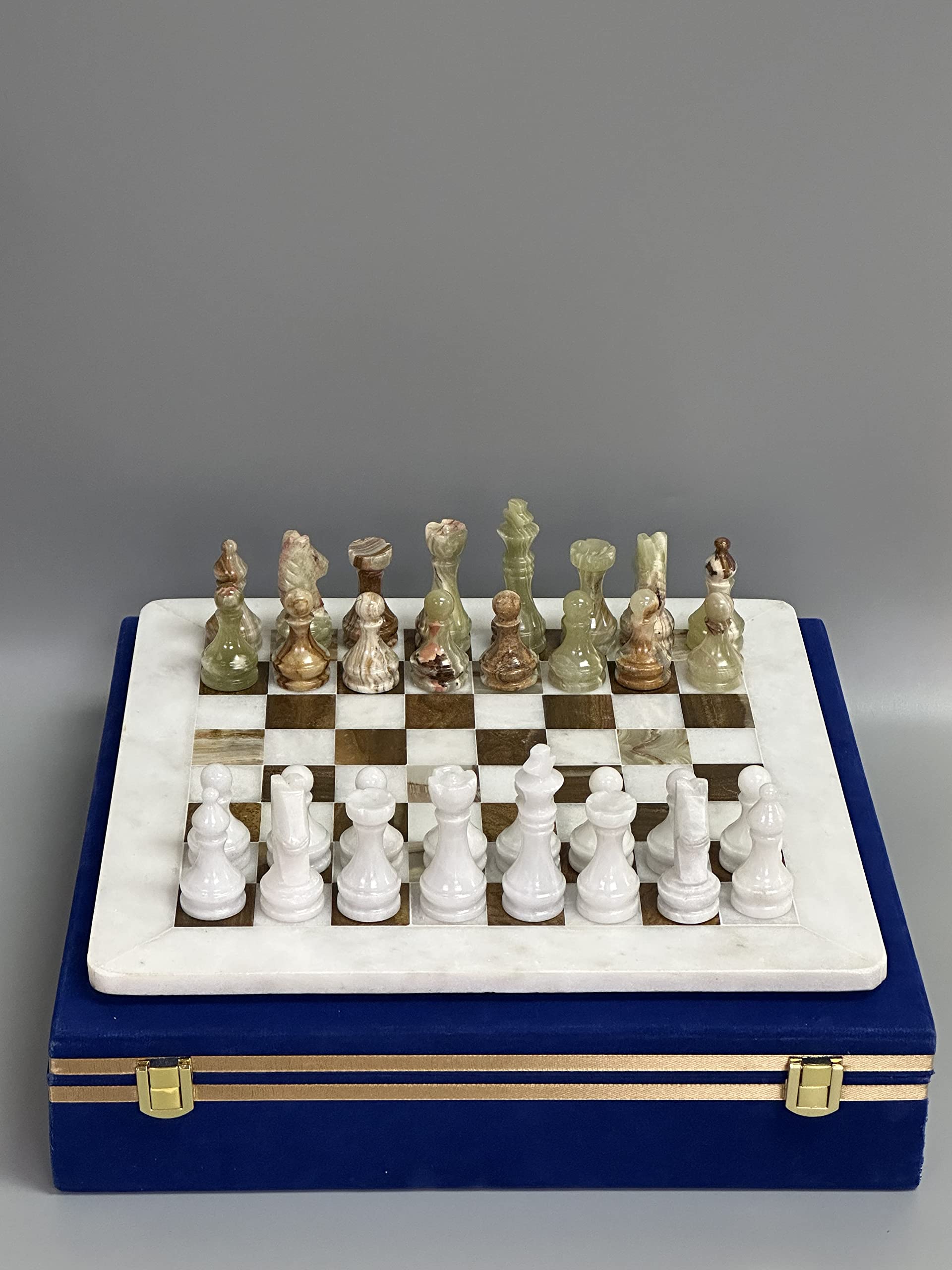 ApexGlobal Large Handmade Full Chess Set, Black and Green, Marble Chess Board, 32 Chess Game Pieces, Unique Home décor. Handcrafted Tournament Chess Board - 2 Players.