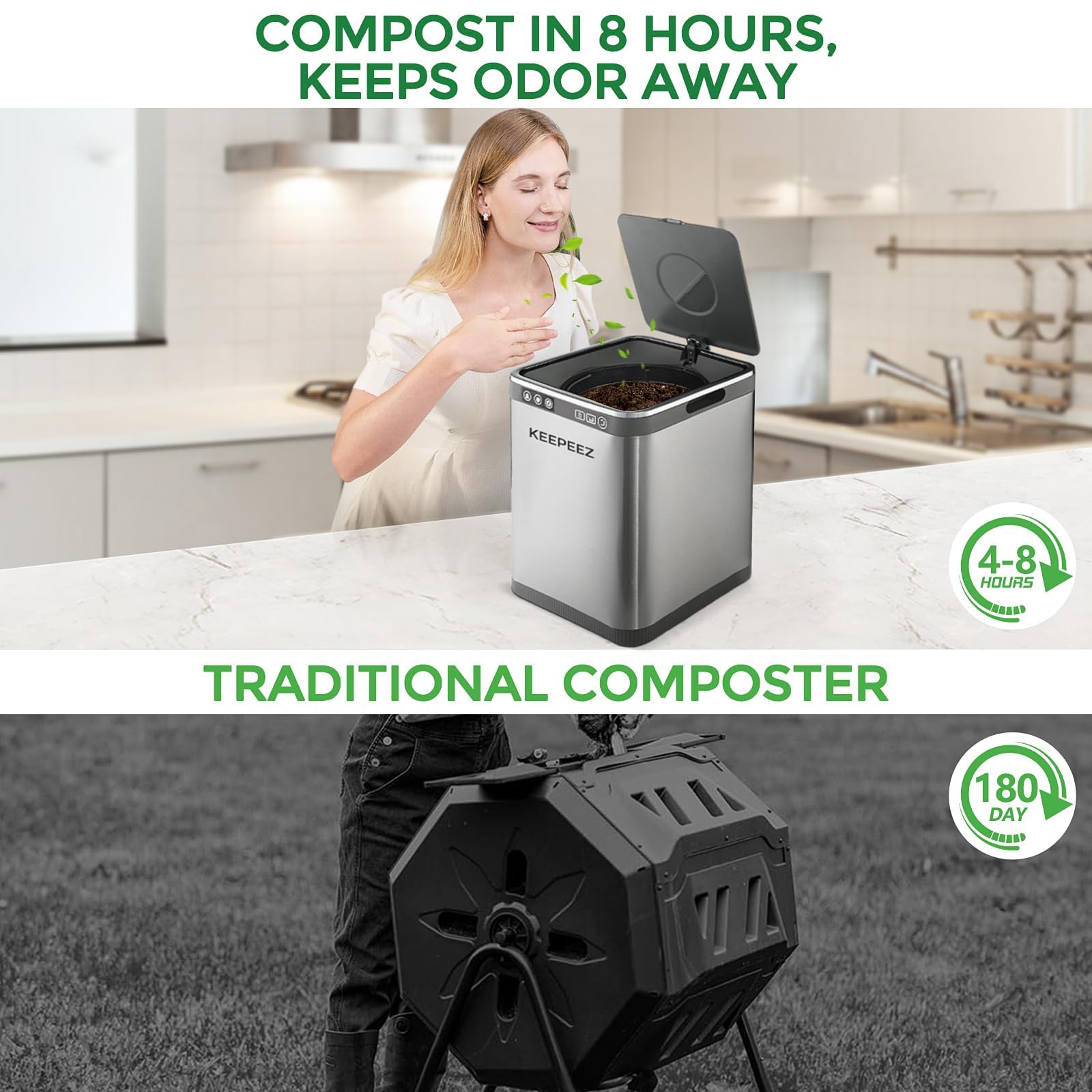 4LB Max Electric Composter, Kitchen Composter Energy Efficient, Composter Indoor Turn Scraps into Garden Fertilizer, 2 Zero Odor 3-Layer Carbon Filter, Smart Compost Bin Kitchen Silent, Auto Washing