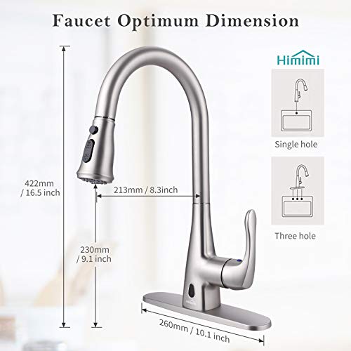 Touchless Kitchen Faucet, Himimi Brushed Nickel Kitchen Faucet with Pull Down Sprayer, Single Handle and Dual Sensors Smart Faucet for Kitchen Sink, Stainless Steel Kitchen Faucet, Anti-Fingerprint