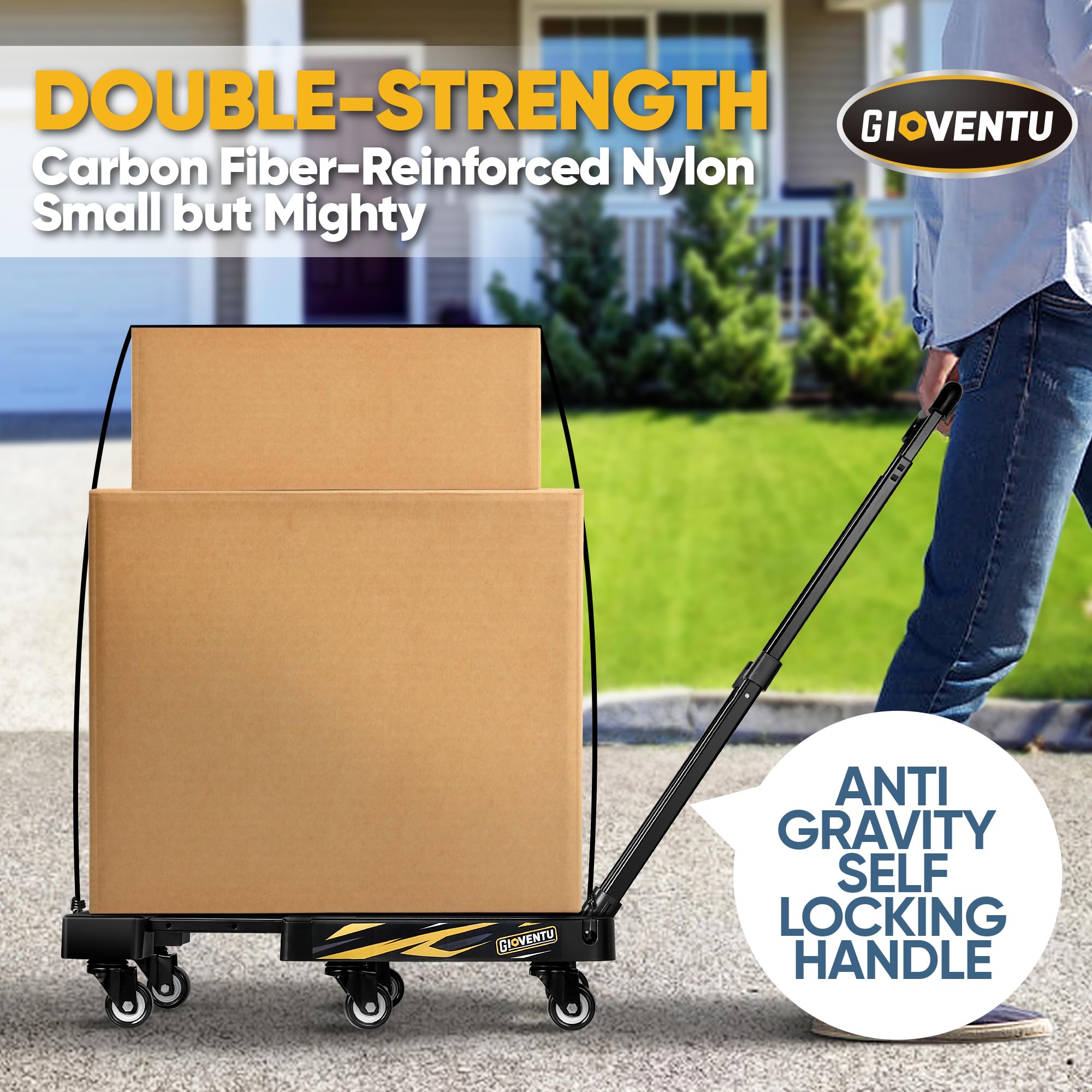 ππππ ππ©π π«ππππ Folding Hand Truck Dolly Cart (440LB), Heavy Duty Luggage Cart with TPR Wheels and Easy Setup Design, Portable Platform Truck Collapsible Dolly for Moving, Travel, Office Use