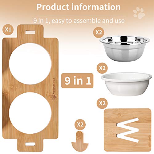 BINGBING Raised Pet Bowl for Cats and Small Dogs, Adjustable Elevated Dog Cat Food and Water Bowl Stand Feeder with Extra Stainless Steel Bowls (Small to Medium with 4 Bowls)