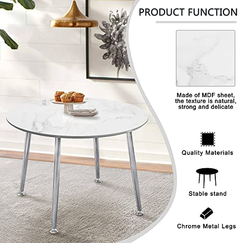 44.8" Round Dining Table for 4-6, Imitation Marble Grain Wood Round Kitchen Table with Plating Adjustable Heigh Legs, Suitable for Living Room, Kitchen & Dining Room, Waiting Room, White