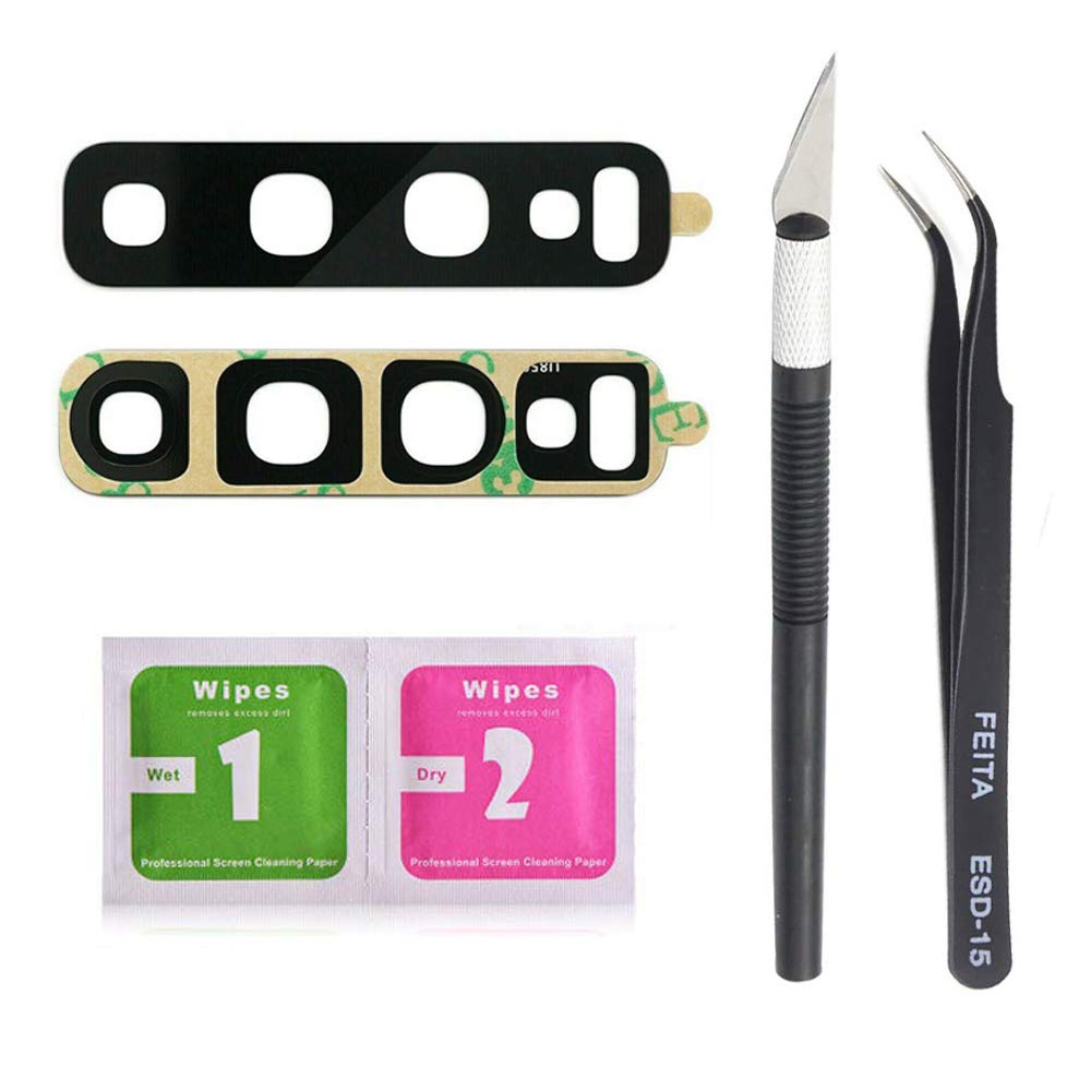 2 Pcs OEM Back Rear Camera Glass Lens with Adhesive Replacement and Installment Tool for Samsung S10 & S10 Plus