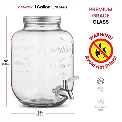 FineDine Glass Drink Dispenser for Fridge - 1 Gallon Water, Laundry Detergent or Beverage Dispenser for BBQ, Picnic, Pool Party and Social Events