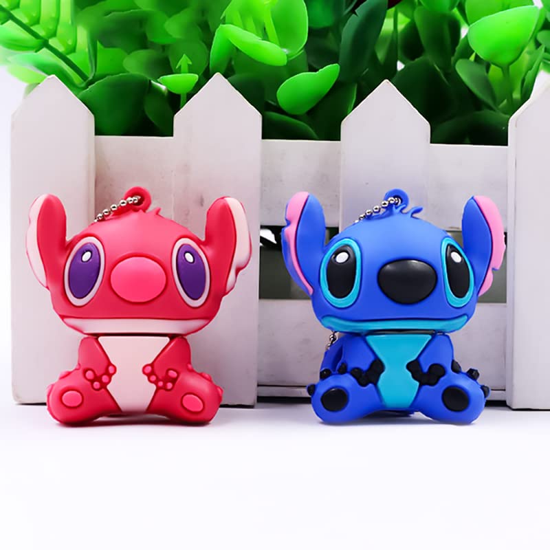 2 Pack Novelty Stitch Shape Design 64GB USB 2.0 Flash Drive Cute Memory Stick Stitch Thumb Drive Data Storage Pendrive Cartoon Jump Drive Gift (2 Colors: Blue Pink)