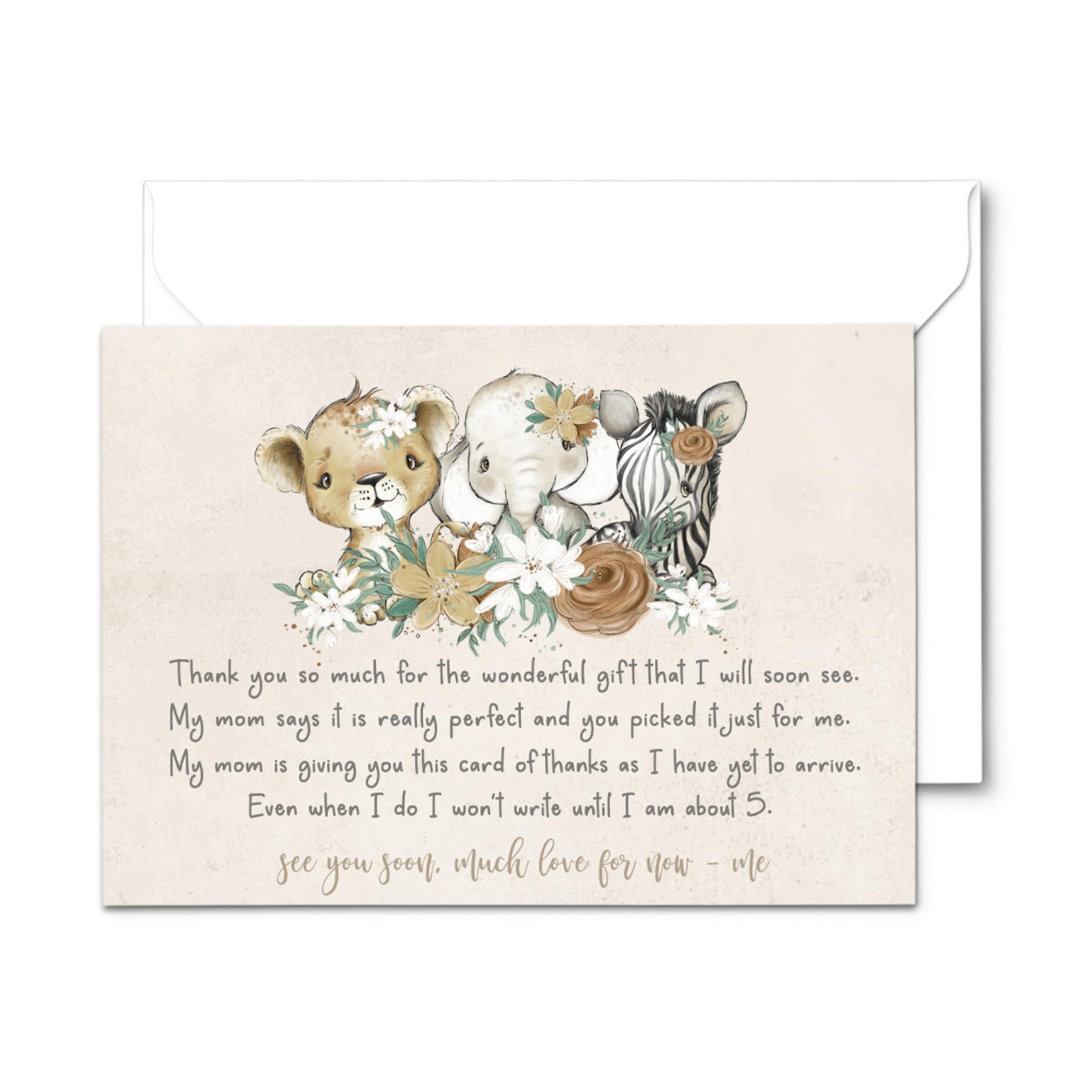 Paper Clever Party Flora Safari Baby Shower Thank You Cards with Envelopes - 25 Pack - 4x6 Blank Notes with Prefilled Message from Baby Girl - Greenery Jungle Design