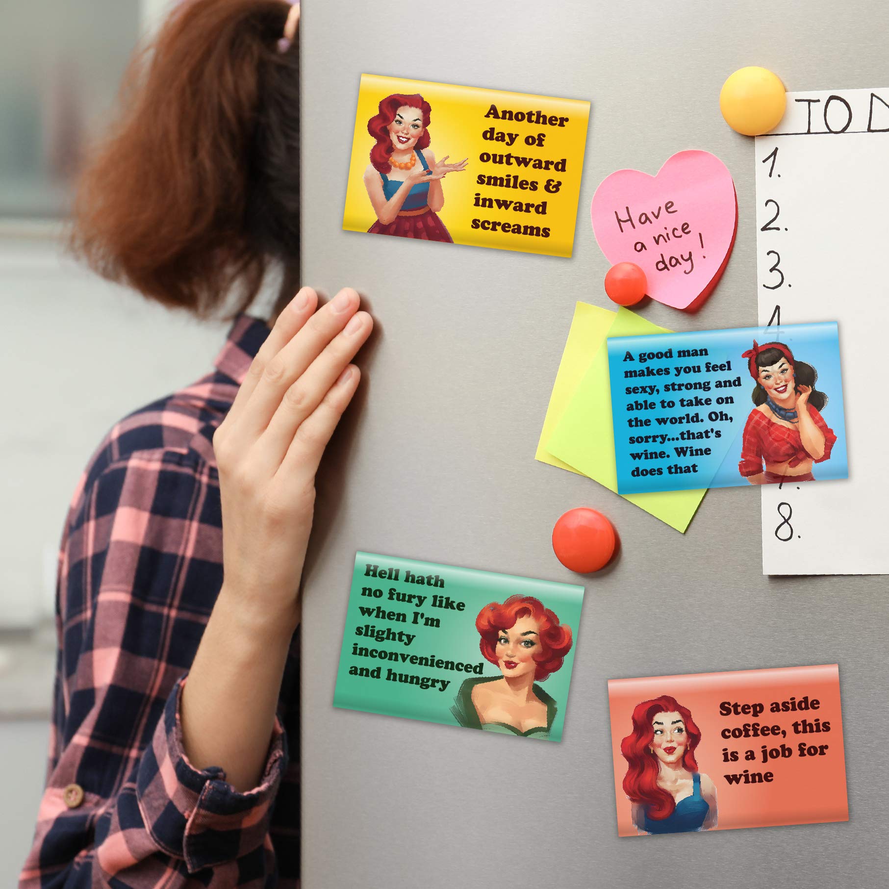 4 Pack Refrigerator Magnets - Funny Fridge Magnet - Perfect Housewarming Gift, or Gift for Women Friends