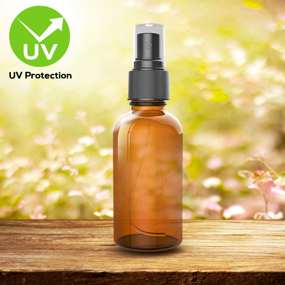 2 Pack Amber Glass Spray Bottles 2oz - the Perfect Spray - Small Empty Bottles For Cleaning Solutions, Plants, Essential Oils, Bleach, Alcohol - Best Refillable Fine Mist Spray Pack Perfume Atomizer