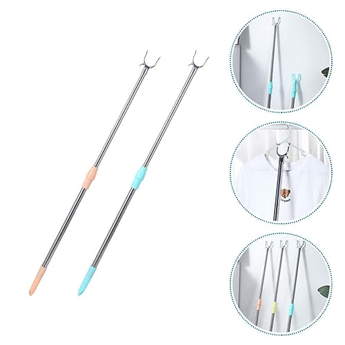 2pcs Clothes Pole Clothing Hook Pole Retractable Long Pole Clothes Drying Stick Washing line Prop extendable Reaching Stick Reach Closet Pole Aluminum Clothes Fork Household