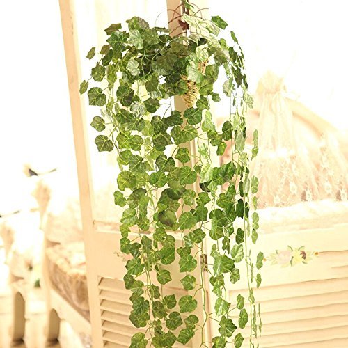 90 Inches-12 Pcs Artificial Grape Leaves Vines, Fake Ivy Leaves Plants Vine, Hanging Wedding Garland, Foliage Flowers Home Kitchen Garden Office Decor, Artificial Plant for Decoration