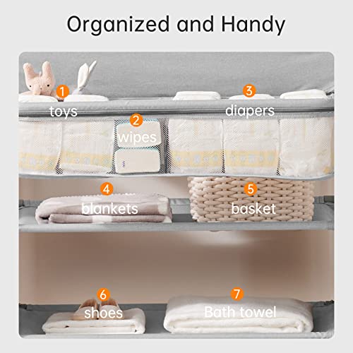 Baby Changing Table Portable Adjustable Changing Station for Tall, Foldable Diaper Changing Tables, Easy Clean Changing Table Topper, Large Storage Cholena Changing Station for Nursery, Light Grey