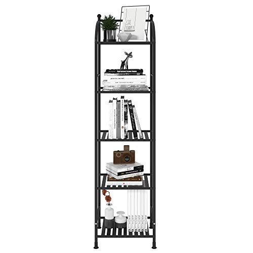 FKUO 5 Tier Bathroom Storage Open Shelf Unit, Free-Standing Metal Corner Rack Shelving for Kitchen, Living Room, Hallway (Black, 5 Tier)