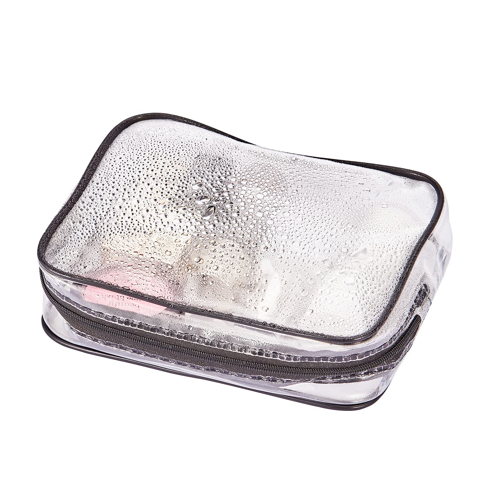 NATURAL STYLE 3 Pieces Clear Makeup Cosmetic Bags for Travel, TSA Approved Clear Toiletry Bag Set with Zipper, Waterproof Transparent PVC Packing Cubes Organizer Storage Bag (Black)
