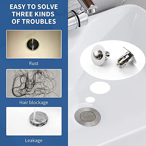 2 Pack Universal Bathroom Sink Stoppers, Fits for 1.1-1.96” Sink Drain Strainer, Pop Up Sink Drains Anti Clogging Filter with Basket Hair Catcher for Bathroom Sink Faucet Vessel Vanity(Silver)