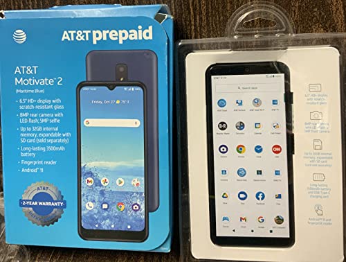 AT&T Motivate 2, 32GB, Maritime Blue - 4G LTE Prepaid Smartphone - Carrier Locked to AT&T