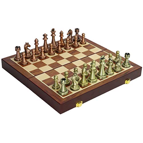 Auroal Chess Set, Large Metal Deluxe Chess, Chess Set for Adults Unique, Folding Wooden Chess Board, Educational Toys for Kids and Adults
