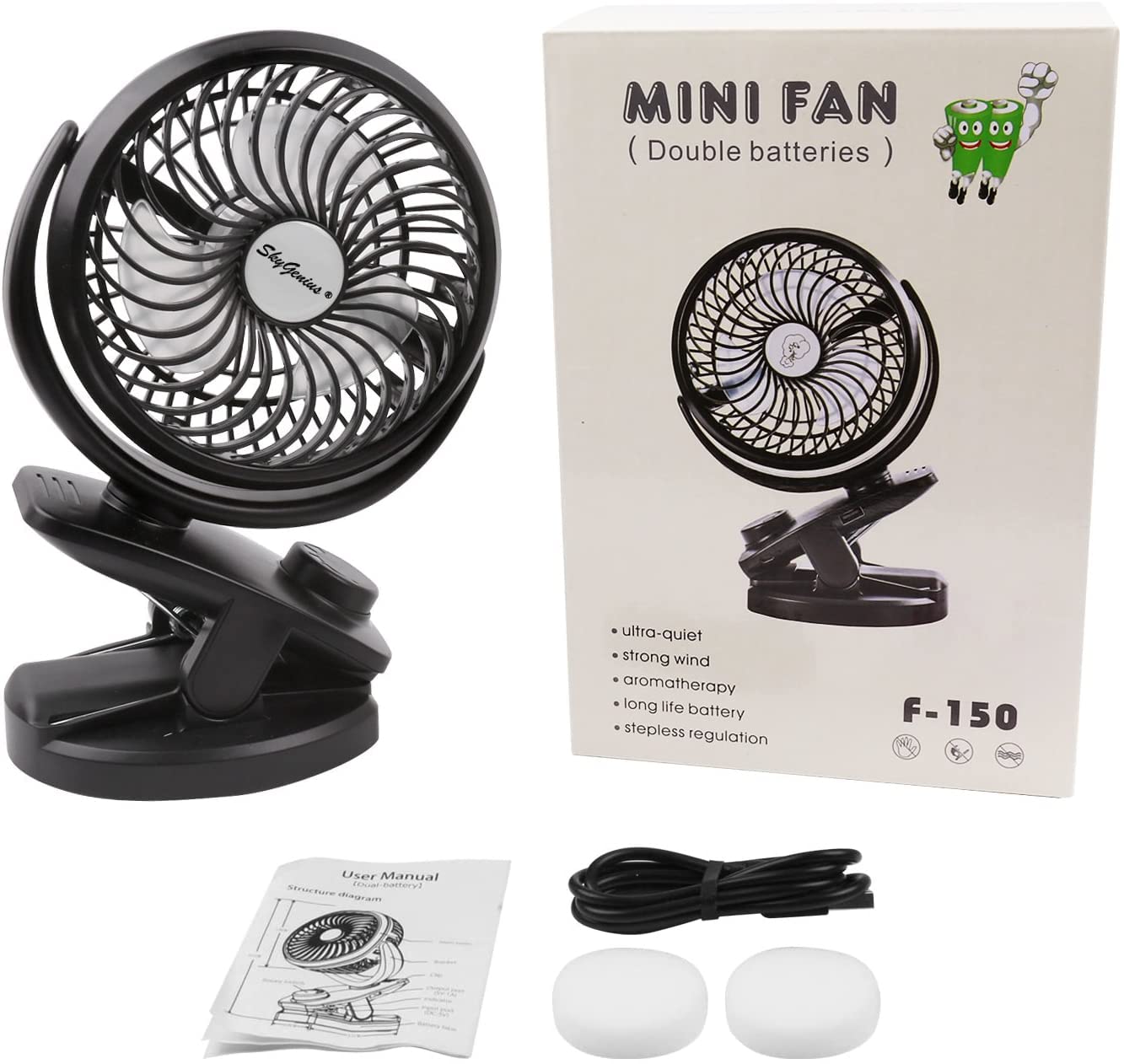 AJOYEUX Battery Operated Clip on Oscillating Fan - Max 40 Hours of Battery Life