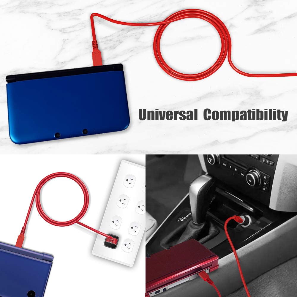 6amLifestyle [2 Pack] 5FT 3DS USB Charger Charging Cable, Power Cord for Nintendo New 3DS XL/New 3DS/ 3DS XL/ 3DS/ New 2DS XL/New 2DS/ 2DS XL/ 2DS/ DSi/DSi XL Bule/Red/Yellow