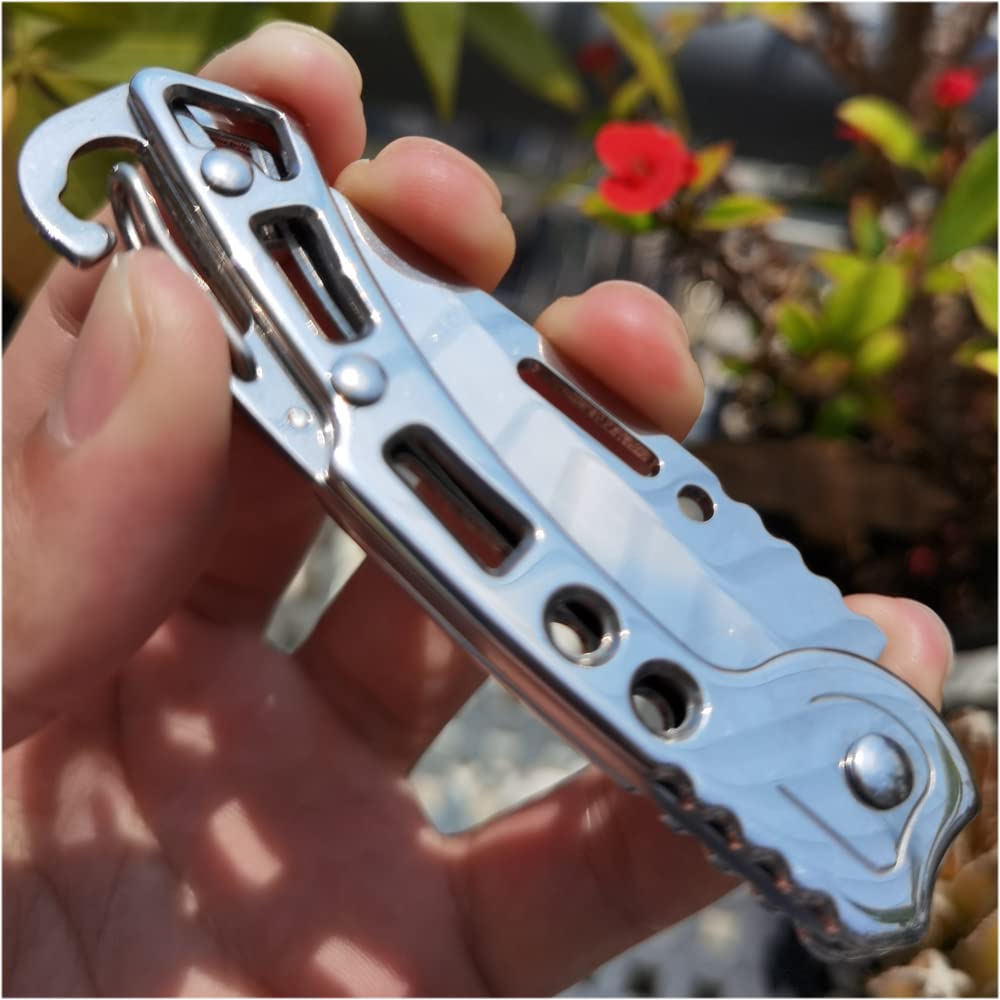 4 Pack Self-Defense Folding Knife With Key Ring Easy To Everyday Carry, Outdoor Survival Stainless Steel Pocket Knife (Silver)