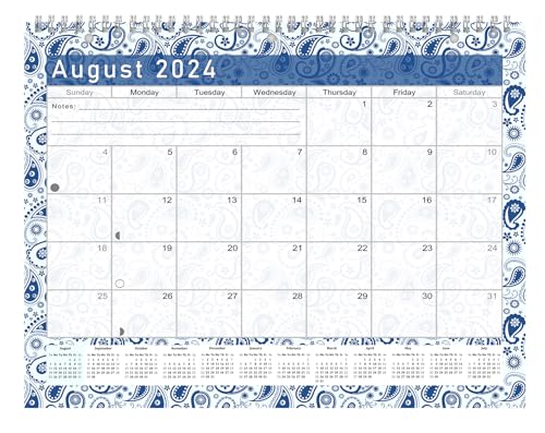 2024-2025 Academic Year 12 Months Student Calendar/Planner for Wall & Desk & 3-Ring Binder, for School, Teacher, Student (Blue Navy Paisley Edition #019)