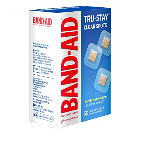 Band-Aid Brand Tru-Stay Clear Spots Discreet First Aid and Wound Care for Minor Cuts and Scrapes, All One Size, 50 Count